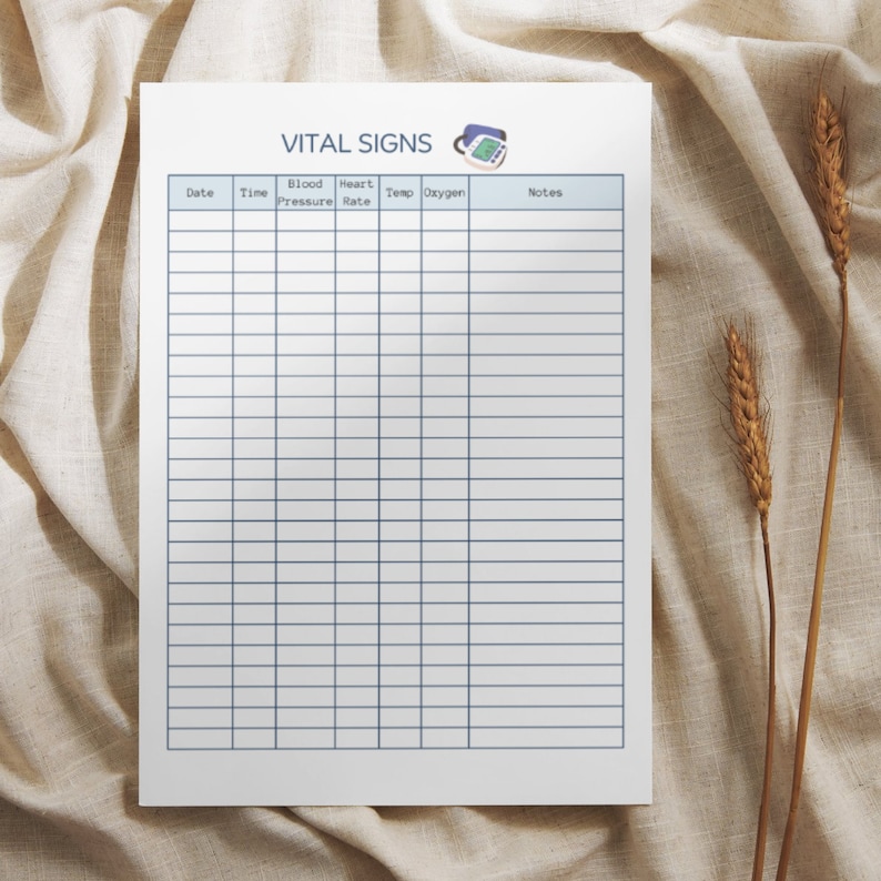 Printable Vital Sign Log | Vital Sign Tracker | BP Tracker | Heart Rate ...