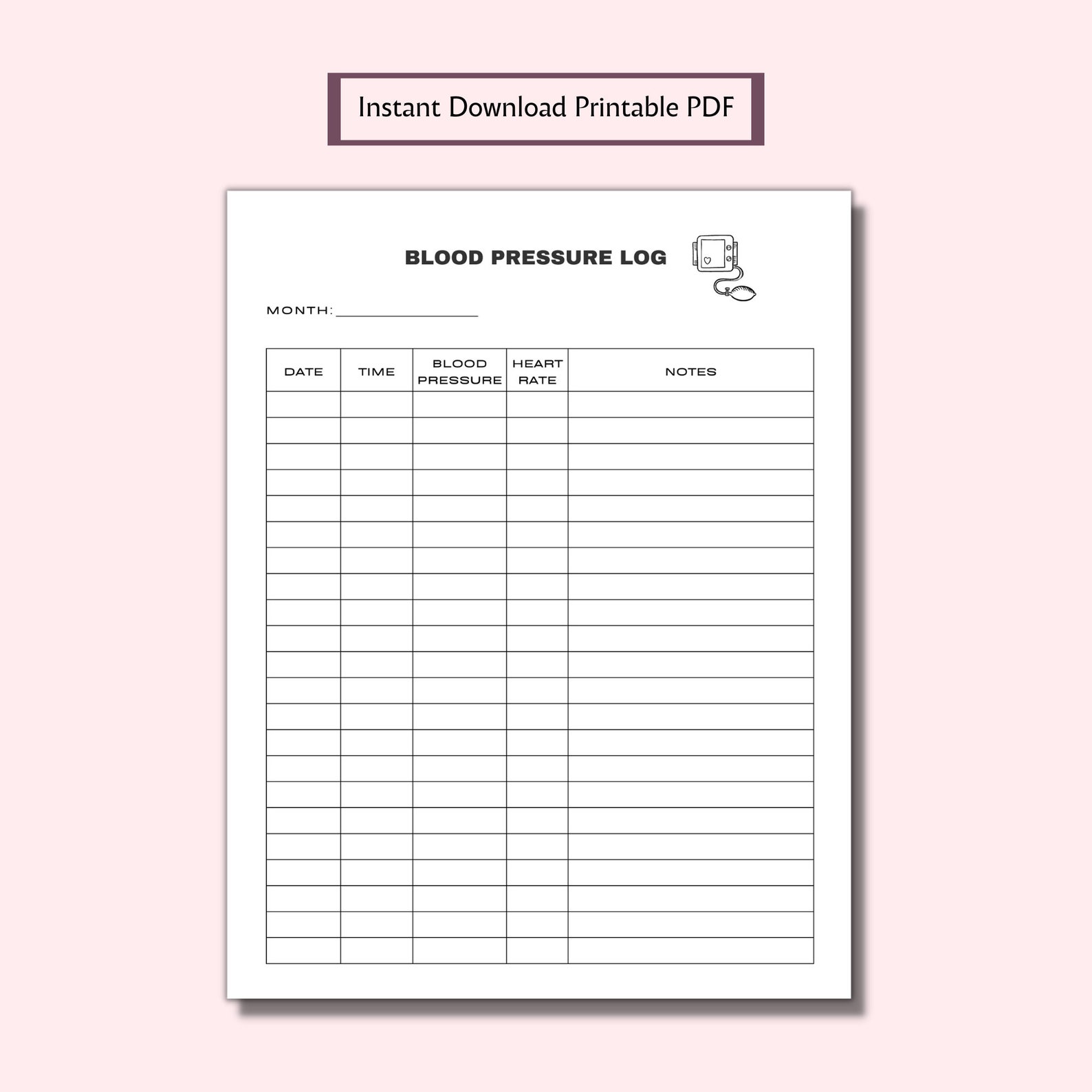Printable Blood Pressure Log | High Blood Pressure Tracker | BP Tracker ...
