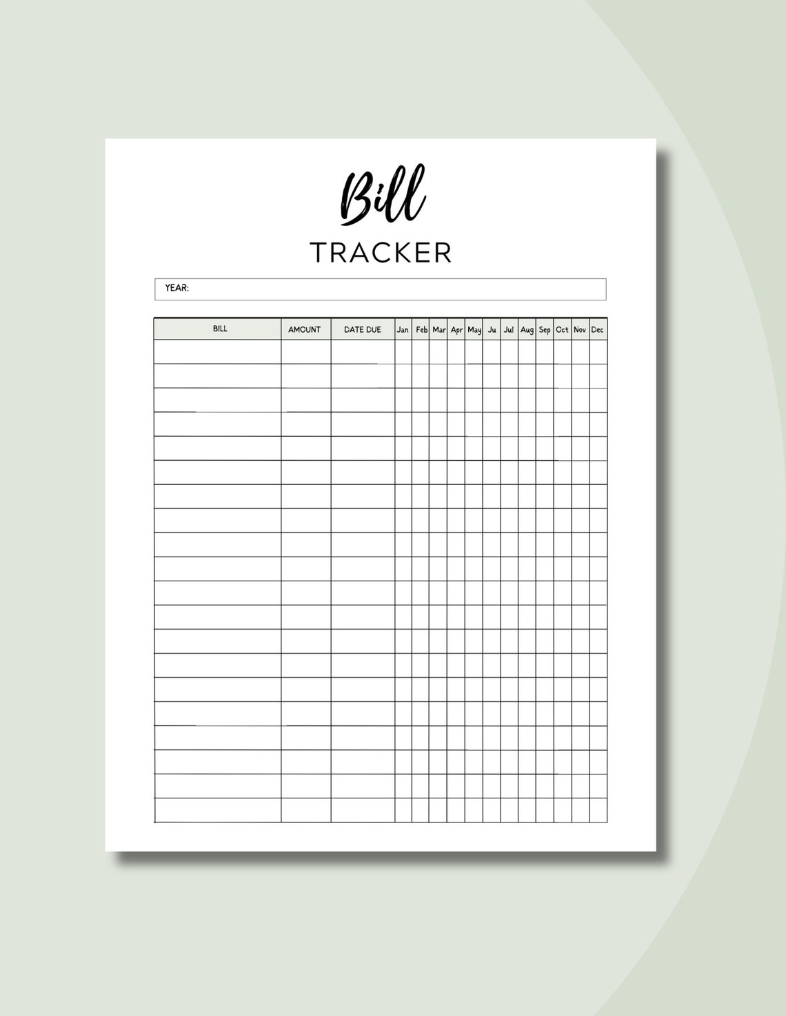 Printable Bill Tracker, Digital Download, Monthly Bills Log, Bill ...