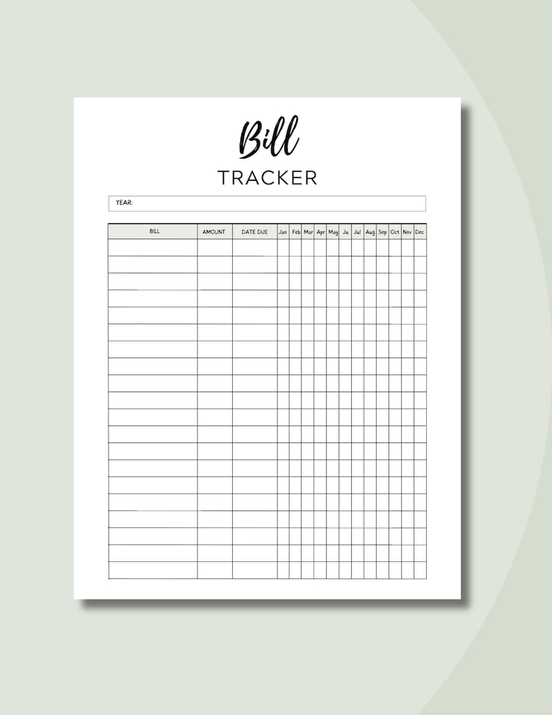 Printable Bill Tracker, Digital Download, Monthly Bills Log, Bill ...