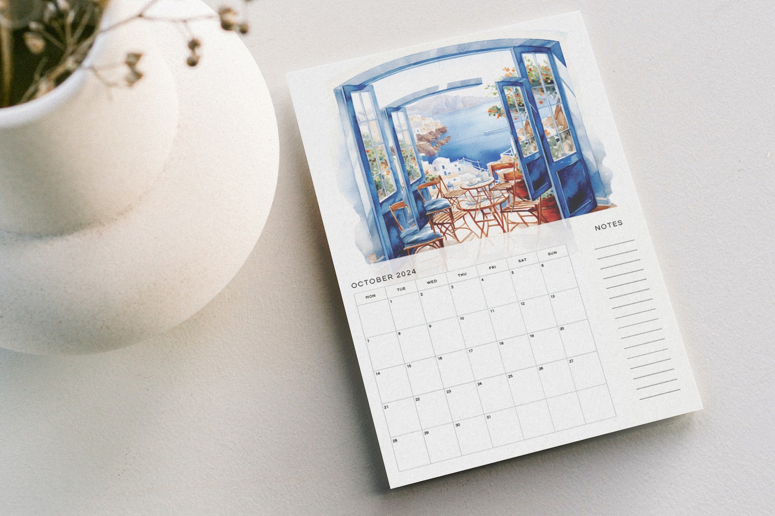 Santorini 2024 Printable Monthly Calendar - A4 Monthly Calendar 2024 ...