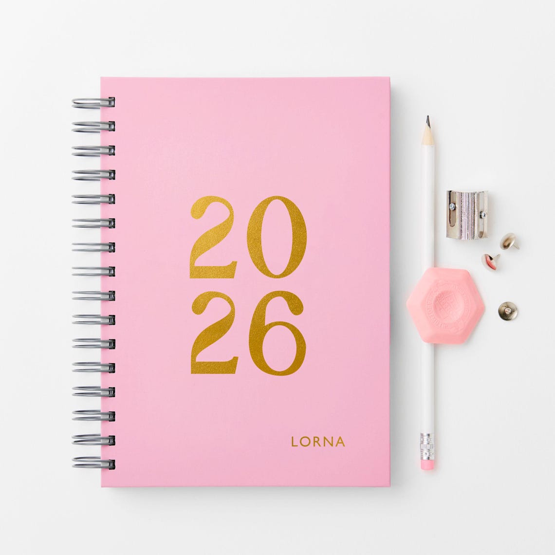 Personalised 2026 Bold Hardback Daily Diary: Daily Planner With Gold ...