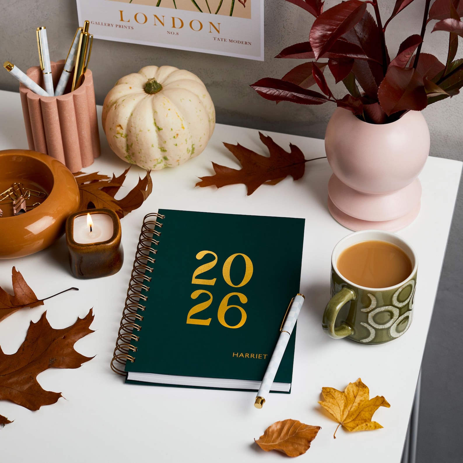 Personalised 2026 Bold Hardback Daily Diary: Daily Planner With Gold ...
