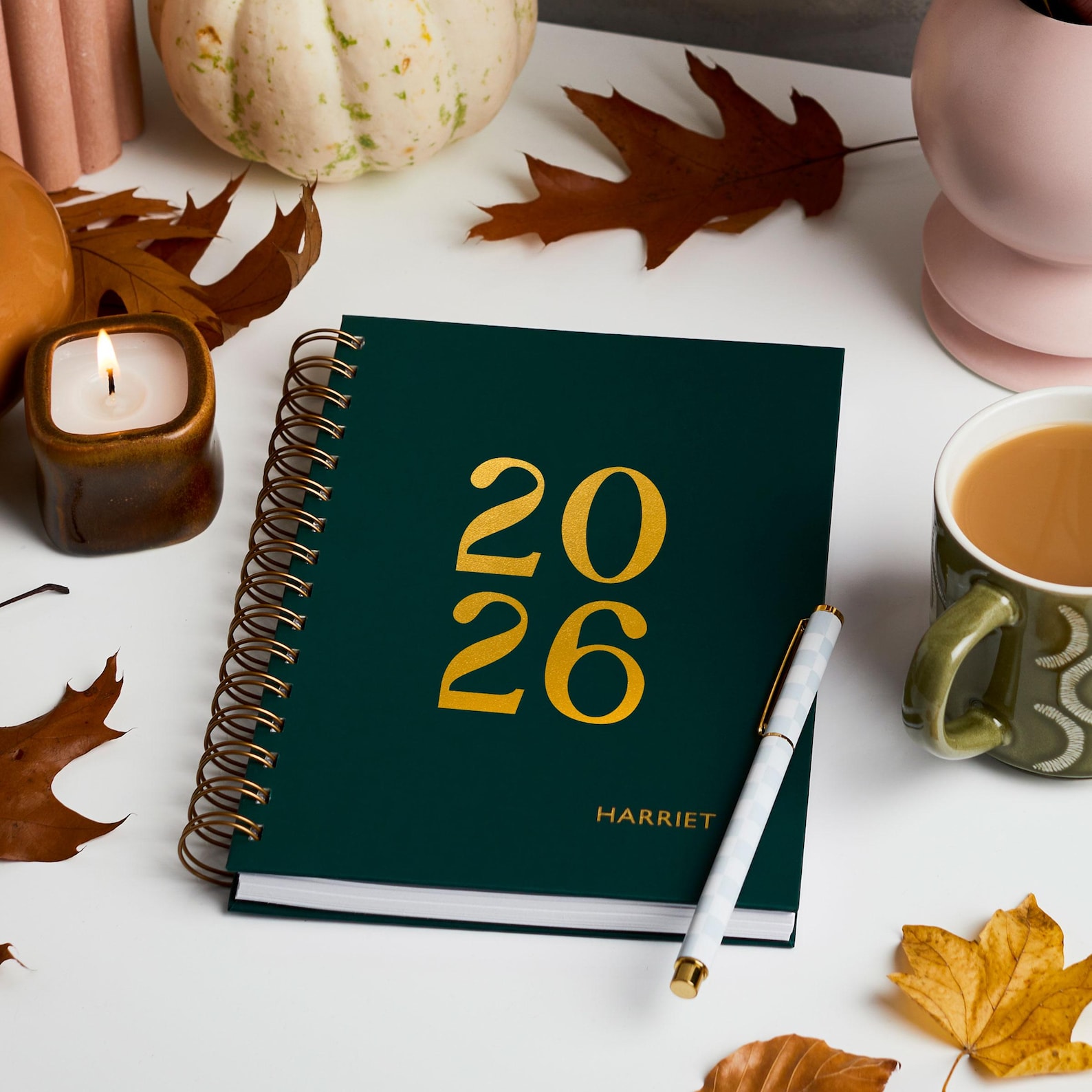 Personalised 2026 Bold Hardback Daily Diary: Daily Planner With Gold ...