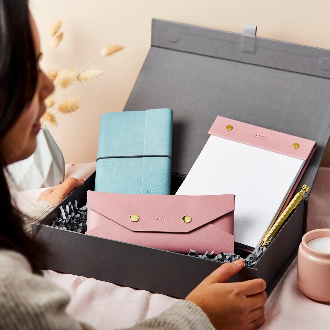 Personalised A5 Vegan Leather Stationery Gift Box Stationery Set ...