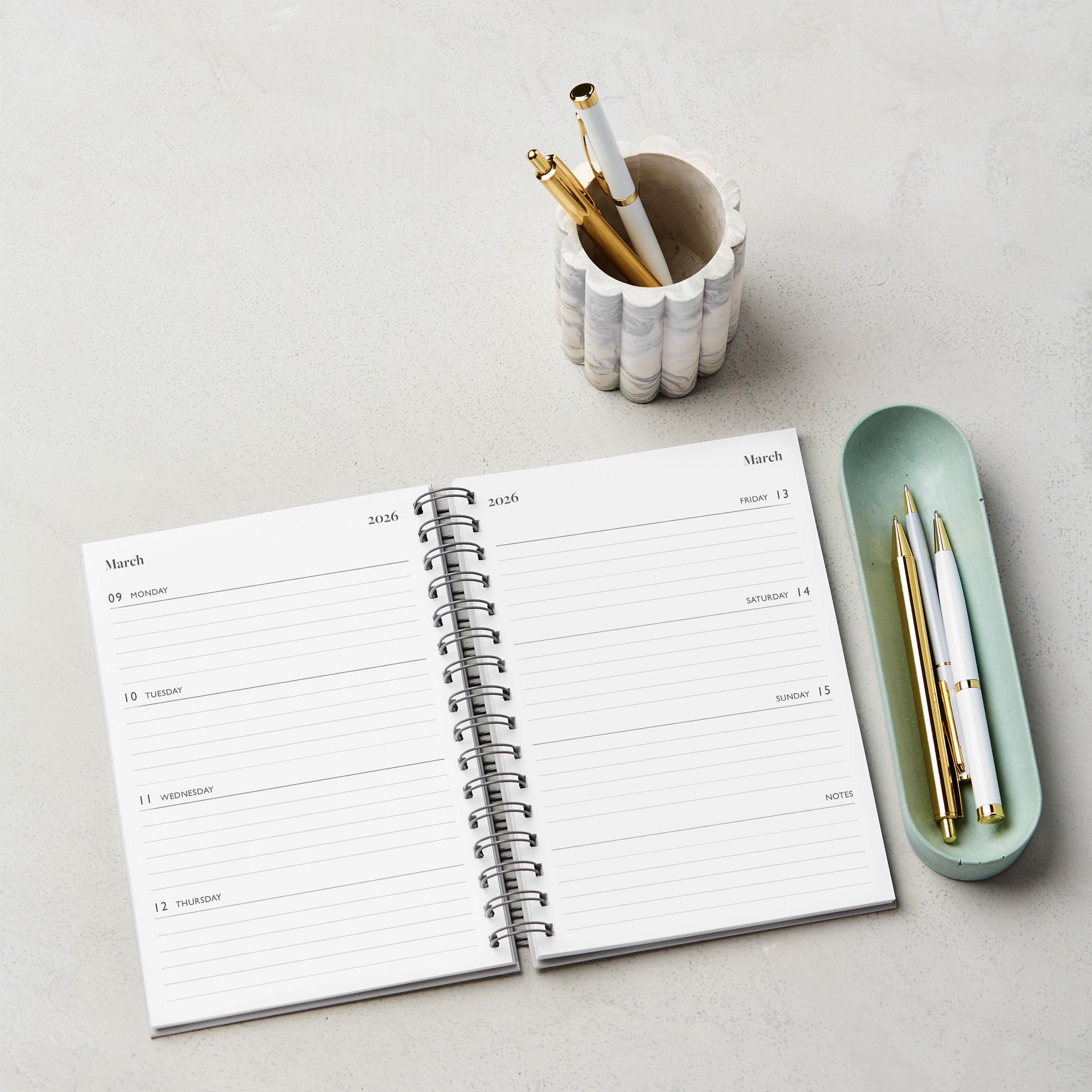 Personalised 2026 Bold Hardback Daily Diary: Daily Planner With Gold ...