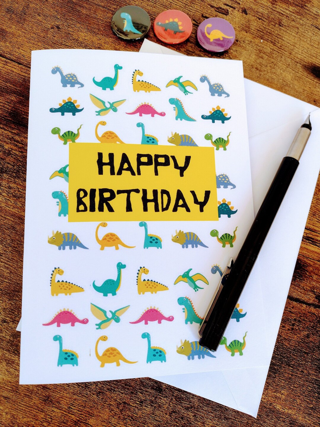 Handmade Dinosaur Birthday Card and Optional Badges. A5 Card. - Etsy