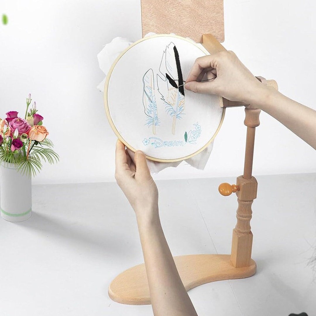 Adjustable Rotated Embroidery Hoop Stand, 360 Degree Rotatable Wooden ...