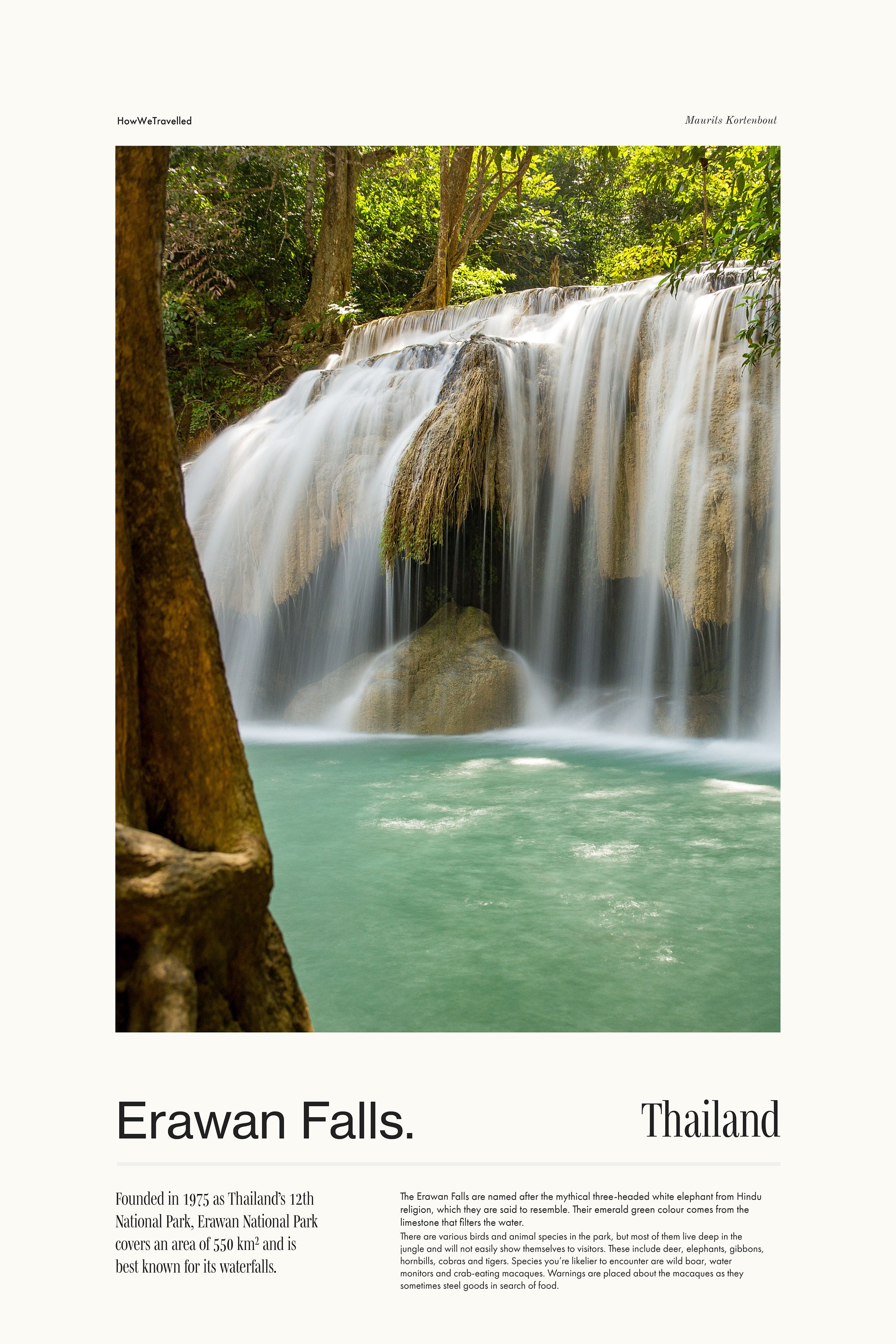 Erawan Falls Poster, Infographic Poster, Waterfall Image, Meditation ...