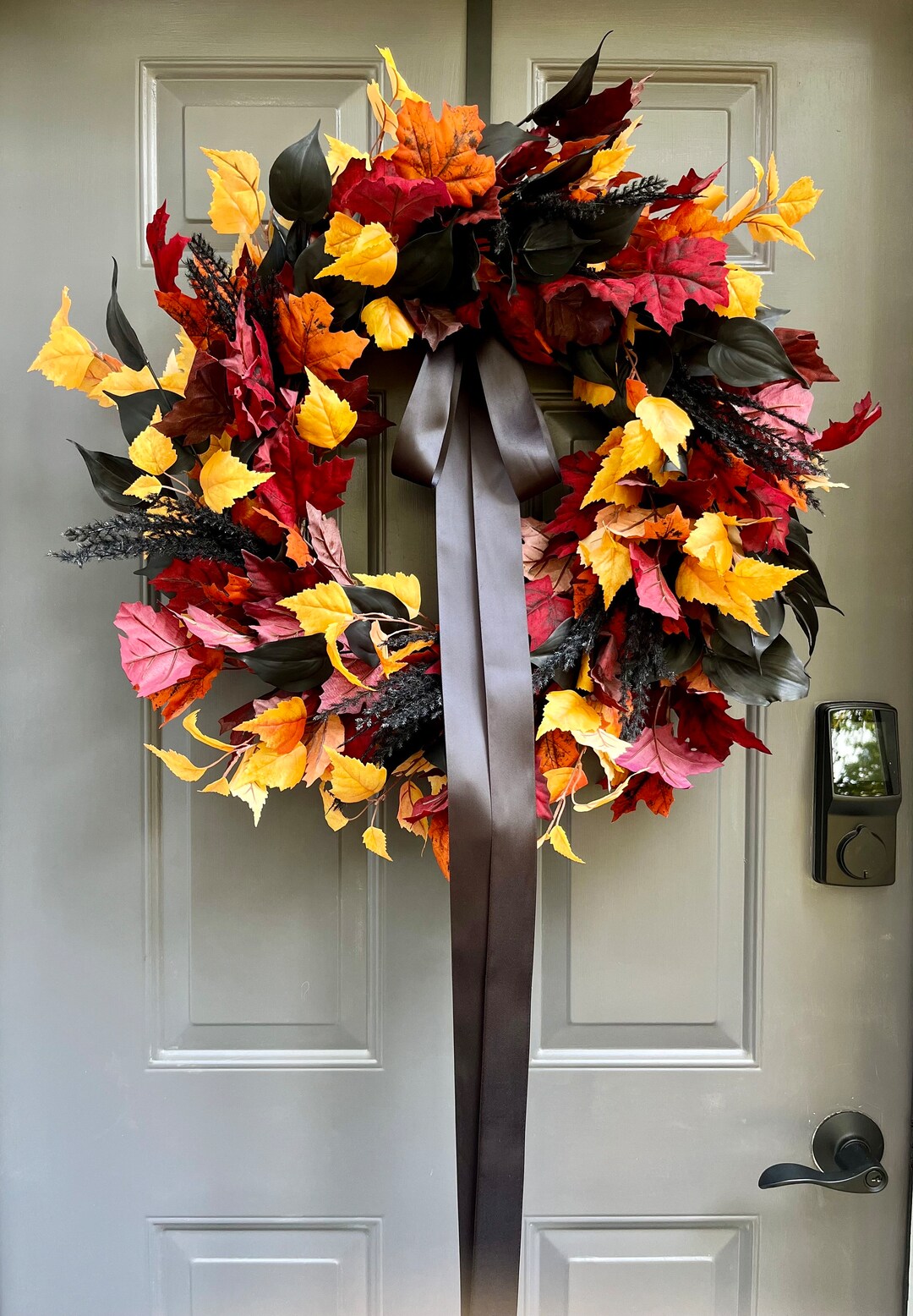 Fall Moody Maple and Aspen Leaf Wreath. Halloween Orange and Black ...