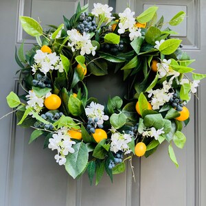 Summer Lemon Front Door Wreath With Blueberries. Farmhouse Wreath ...