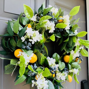 Summer Lemon Front Door Wreath With Blueberries. Farmhouse Wreath ...