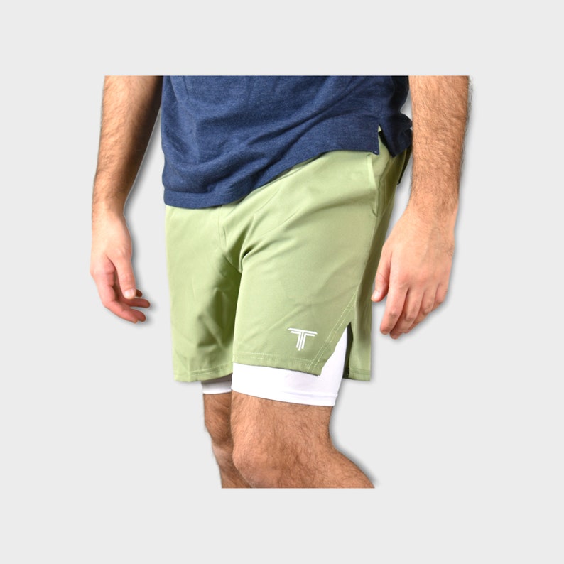 Mens Workout Shorts for Running and Exercise, Green Gym Shorts With ...