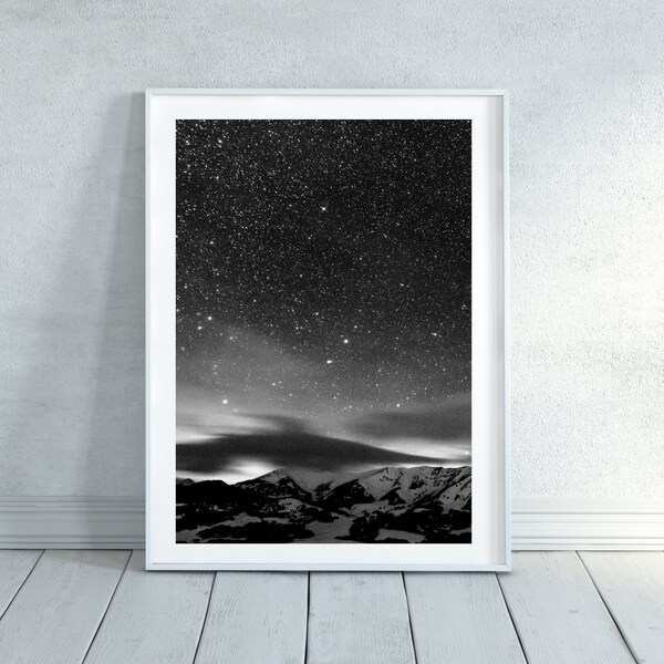 Black and White Starry Night Print - Etsy