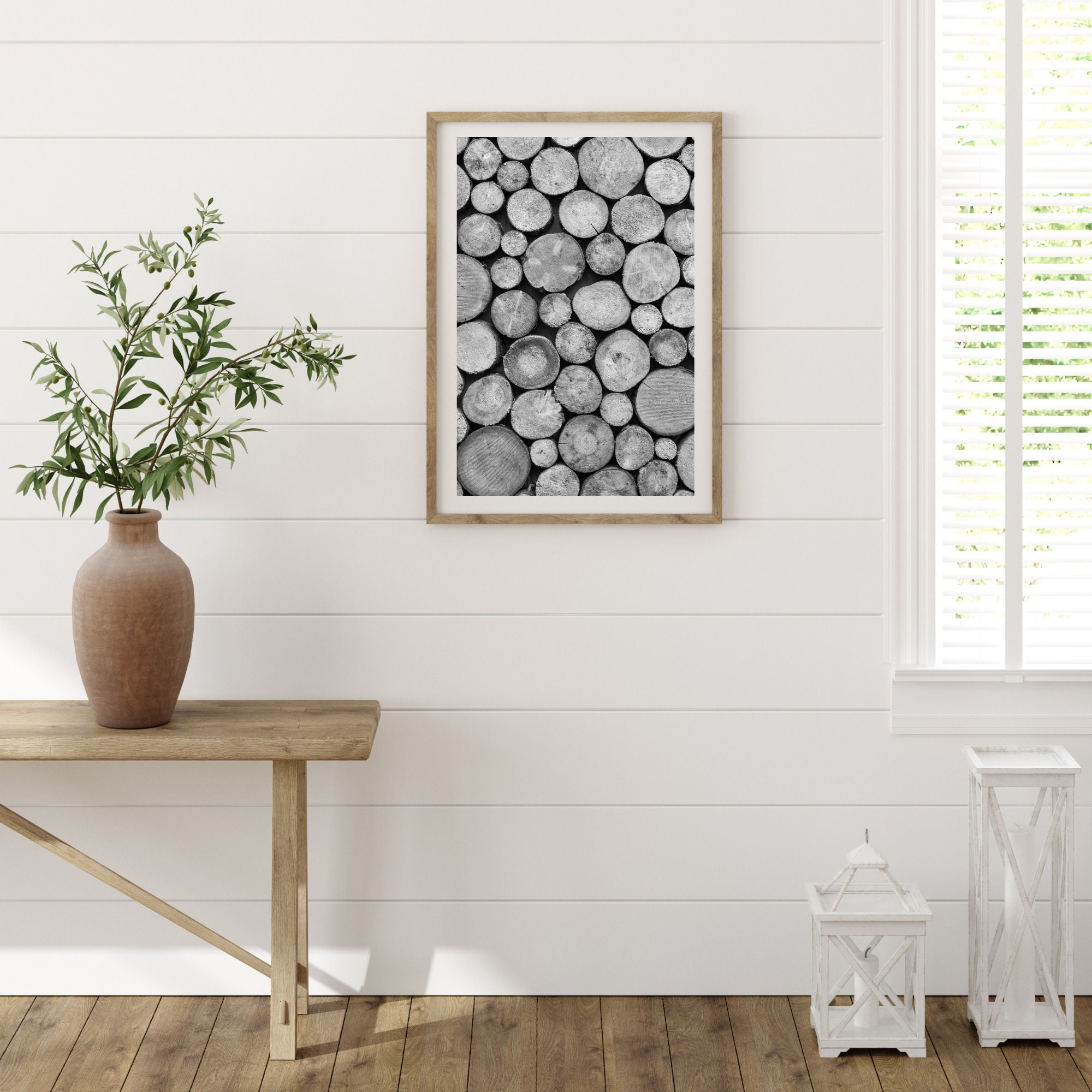 Black and White Log Pile Print, Tree Ring Wood Pile Log Printable ...