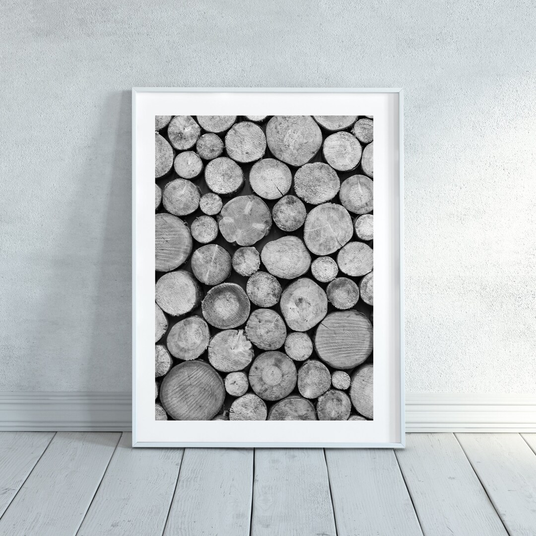 Black and White Log Pile Print, Tree Ring Wood Pile Log Printable ...