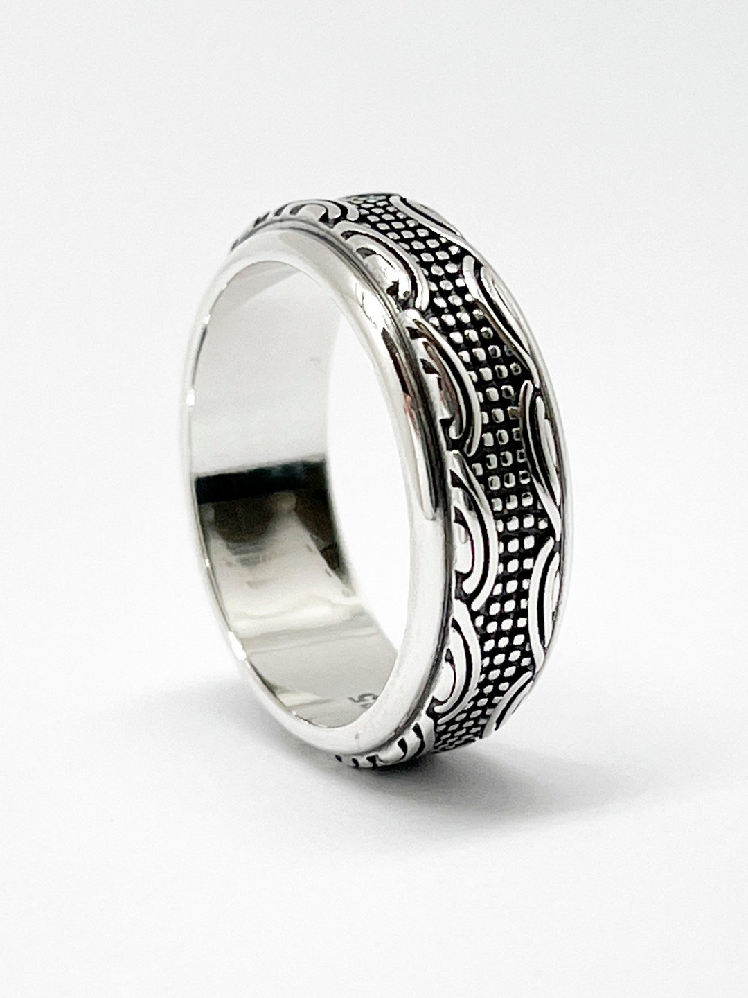Wave Spinner Ring: Oxidized Sterling Silver Fidget Jewelry - Etsy UK
