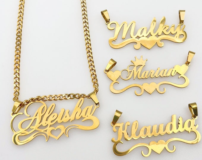 14K Gold Filled Name Name Necklace, Custom Name Necklace, Cuban Name ...