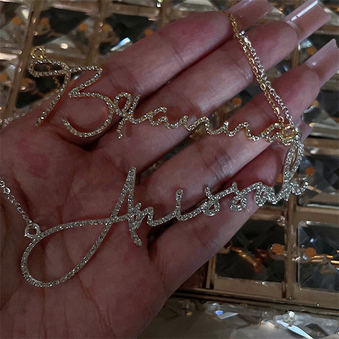 Diamond Name Necklace, Custom Crystal Name Necklace, Name Necklace ...