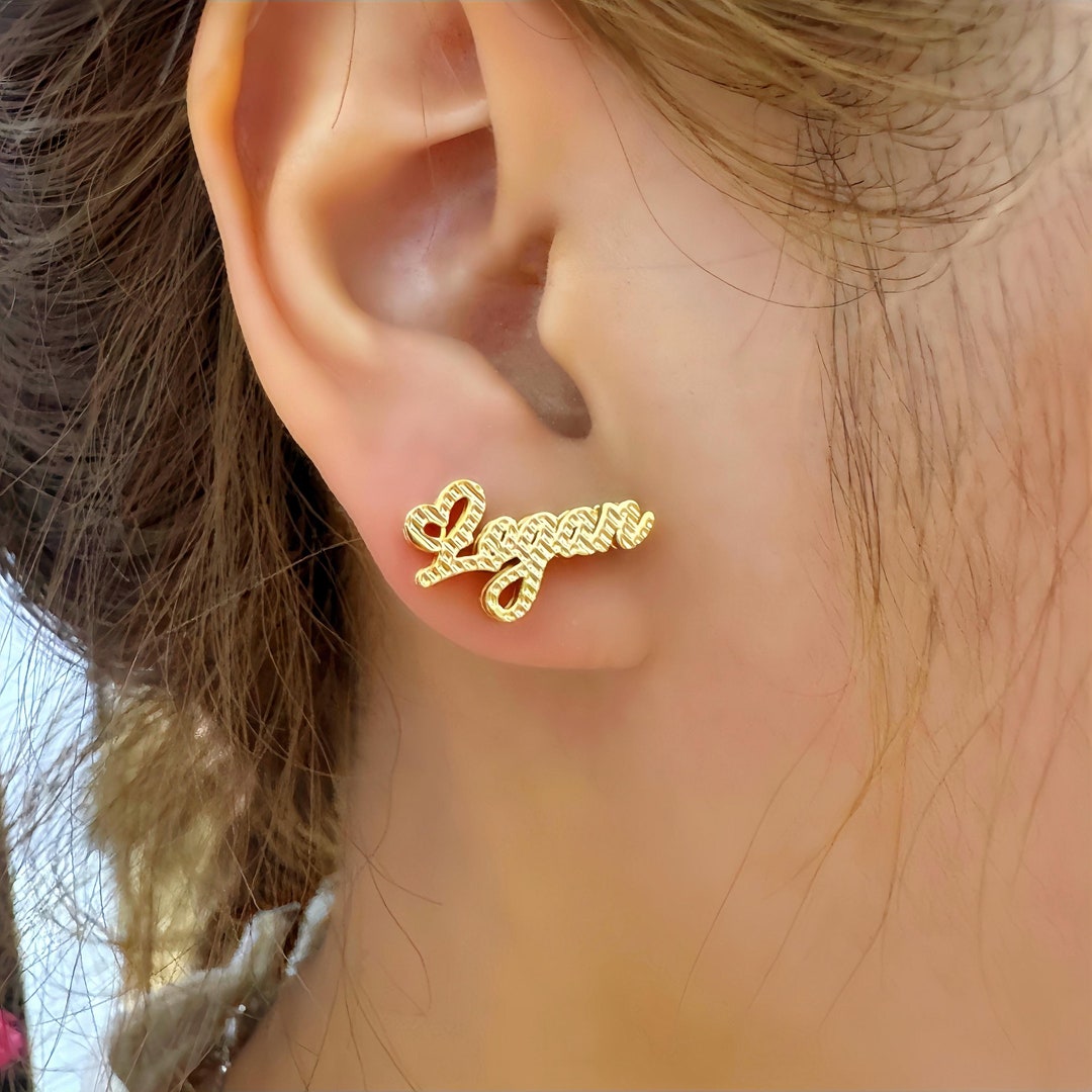 Personalized 18K Gold Plated Double Plate Stud Name Earrings,custom ...