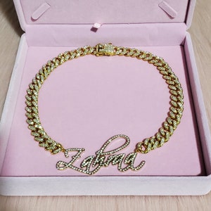 Custom Diamond Name Necklace Iced Out Cuban Chain, Script Name Necklace ...