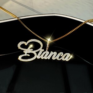Script Diamond Name Necklace, Personalized Bling Stainless Steel ...