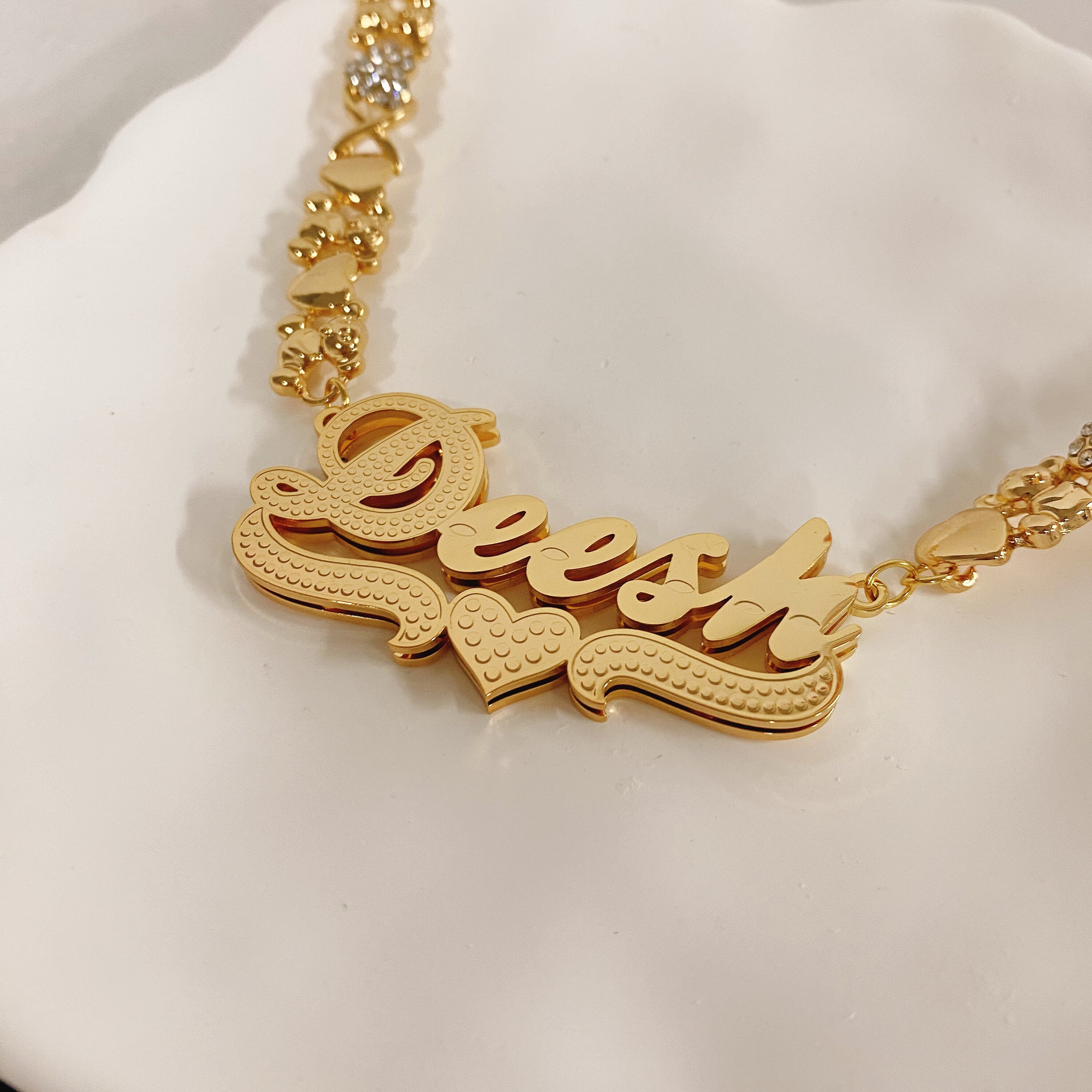 Custom Name Necklace, Teddy Bear XO Chain, Personalized Jewelry - Etsy
