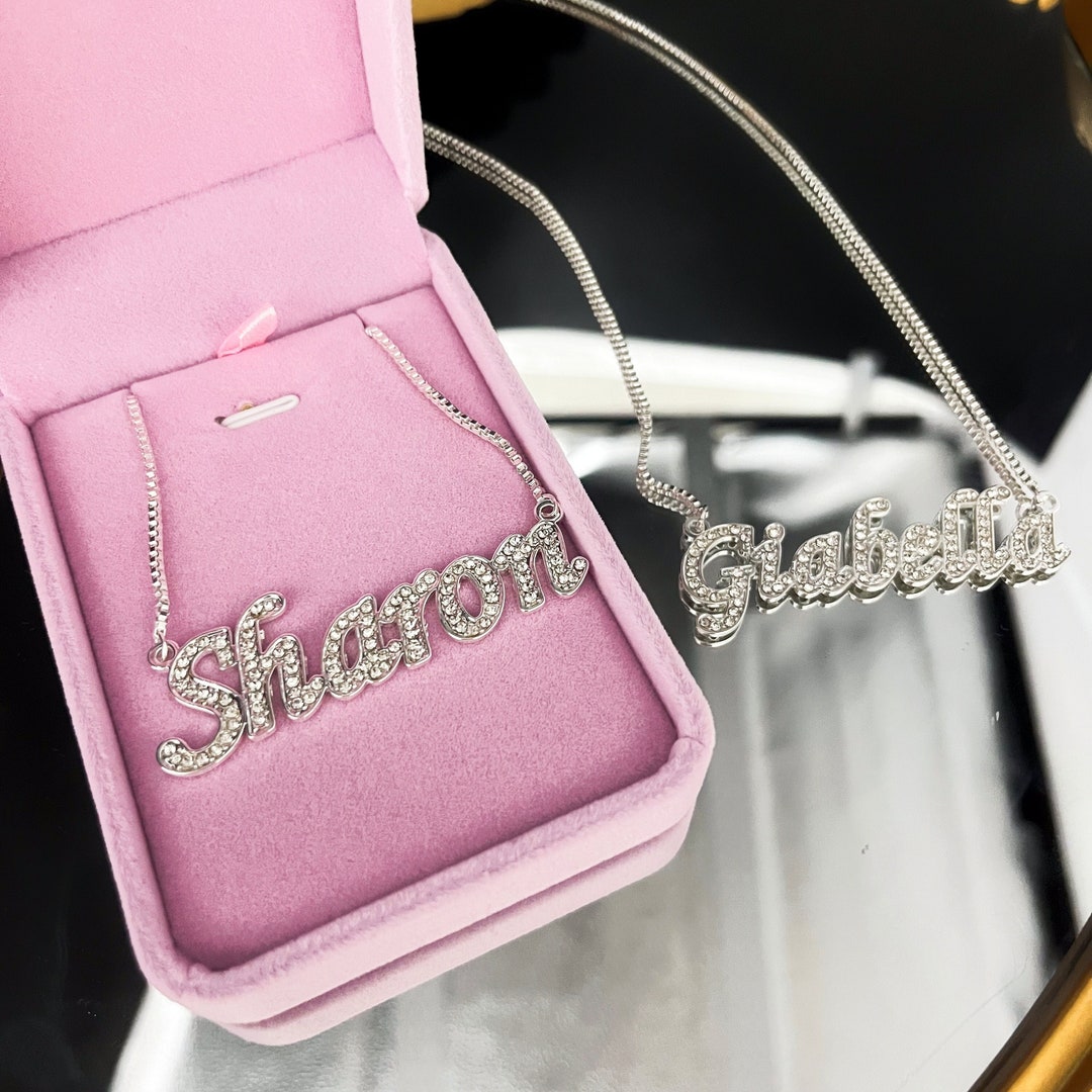 Custom 925 Sterling Silver Name Necklace, Name Diamond Necklace, Name ...