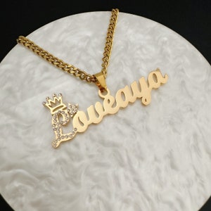 Custom Diamond Name Necklace, Diamond Crown Necklace, Bling Name ...