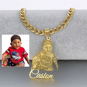 Custom Engraved Photo Pendant Necklace, Piecture Necklace, 18k Gold ...