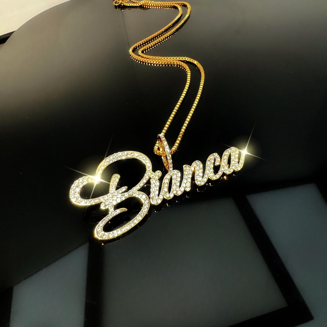 Script Diamond Name Necklace,personalized Name Necklace,bling Name ...