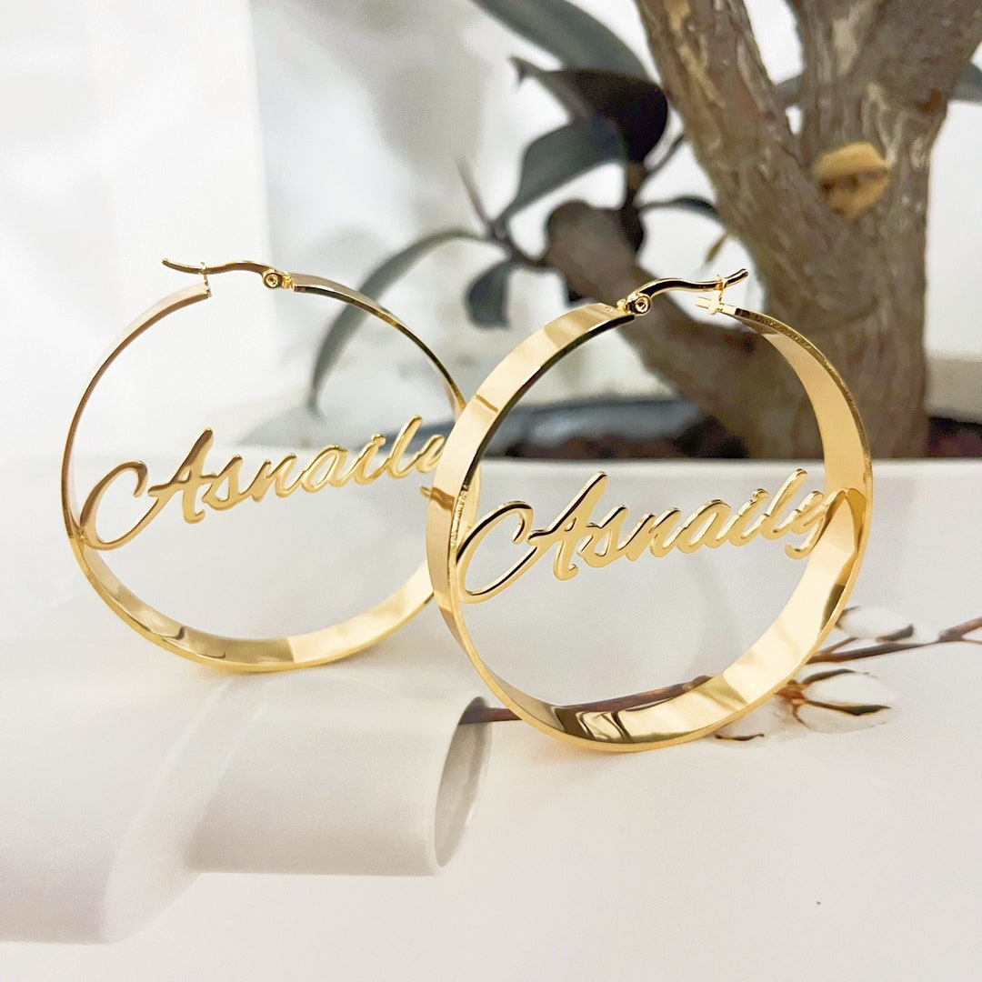 Custom Letter Hoop Earrings, Hoop Name Earrings, Women's Hoop Earrings ...