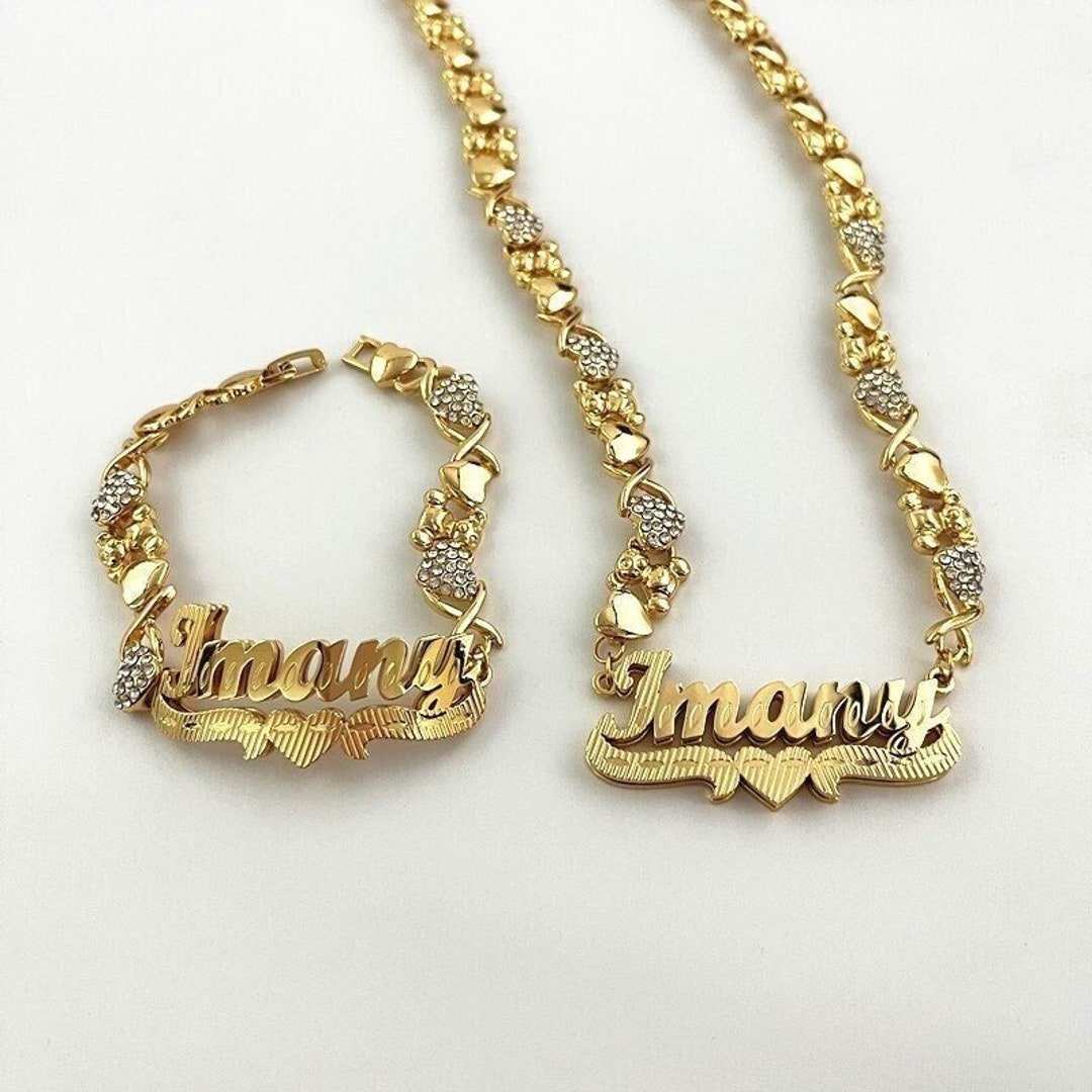 Custom Teddy Bear Chain Necklace Bracelet, Name XO Necklace, Nameplate ...