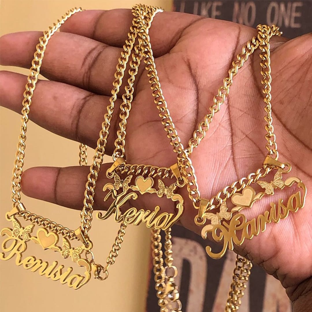 Single Nameplate Necklace, Custom Name Necklace Butterfly, Name ...