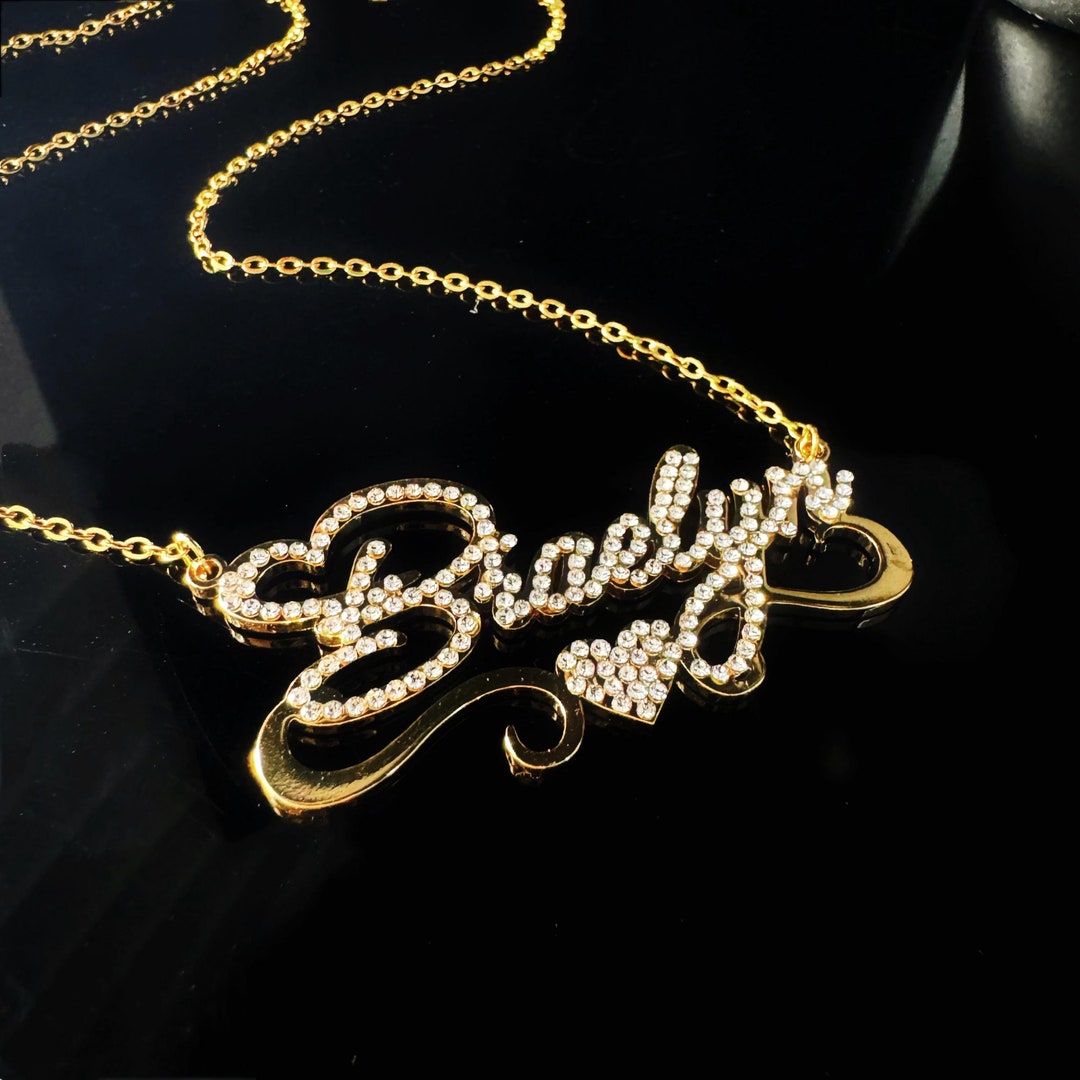 Script Diamond Name Necklace, Crystal Name Necklace, Personalized Name ...