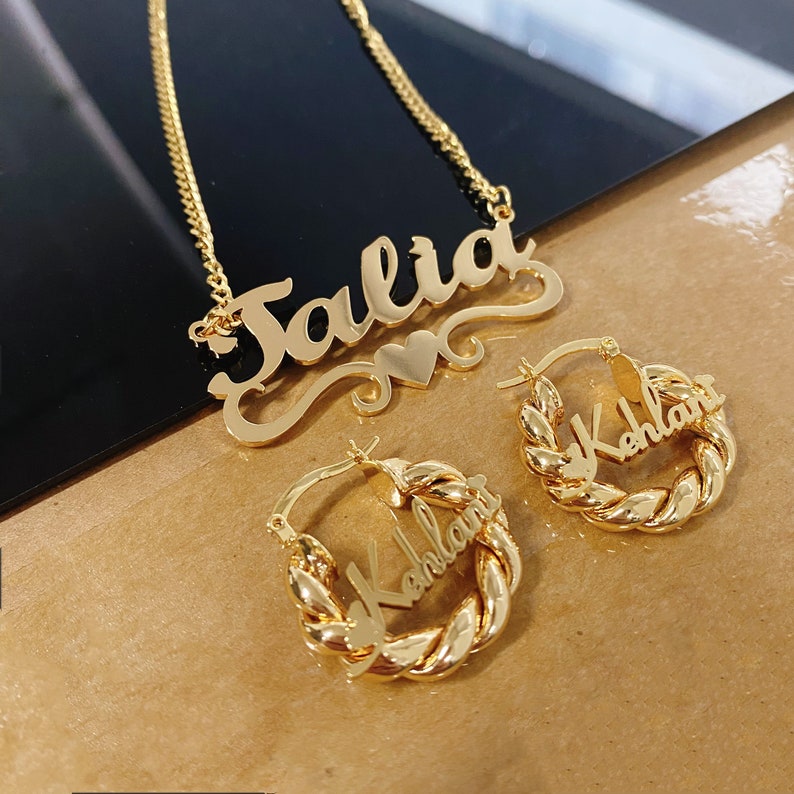 Custom Baby Name Jewelry Set,custom Kids Name Earrings,name Hoop ...