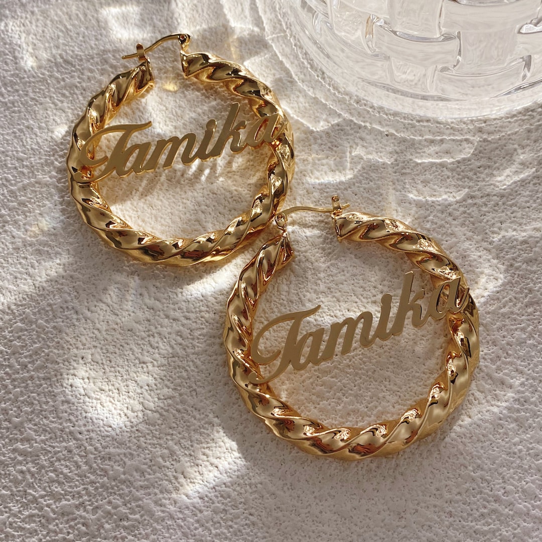 Custom Hoop Earrings,twist Hoop Earrings,custom Name Hoops,personalized ...