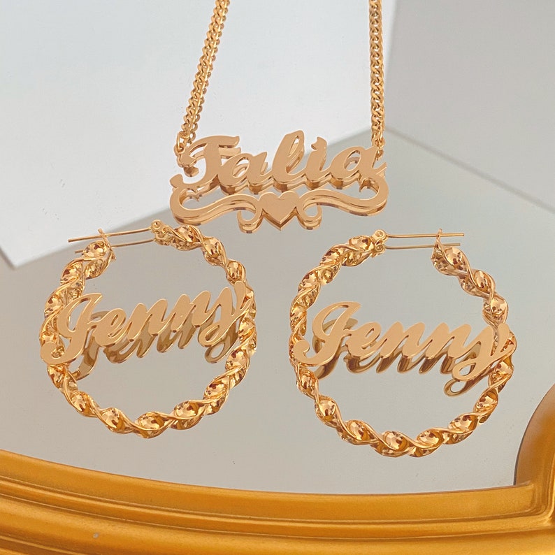 Custom Name Jewelry Set,custom Hoop Earrings,name Hoop Earrings ...