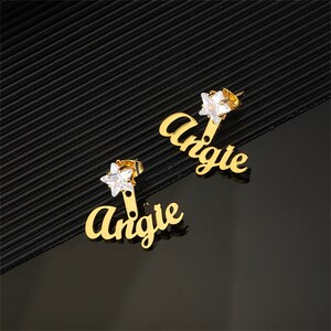 Custom Name Crystal Stud Earrings, Name Earrings Stud, Minimalist Name Stud, Name Earrings ...