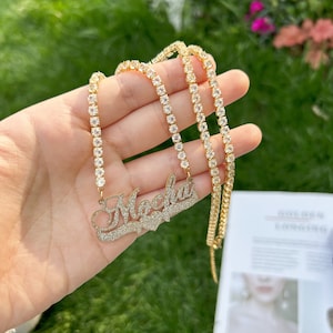 Custom Bling Name Hoop Earrings Necklace Set, Personalized Nameplate ...