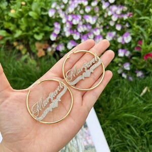 Custom Bling Name Hoop Earrings Necklace Set, Personalized Nameplate ...