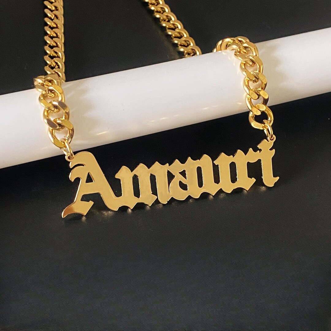 18K Gold Name Necklace,8mm Cuban Chain Necklace,custom Letter Necklace ...