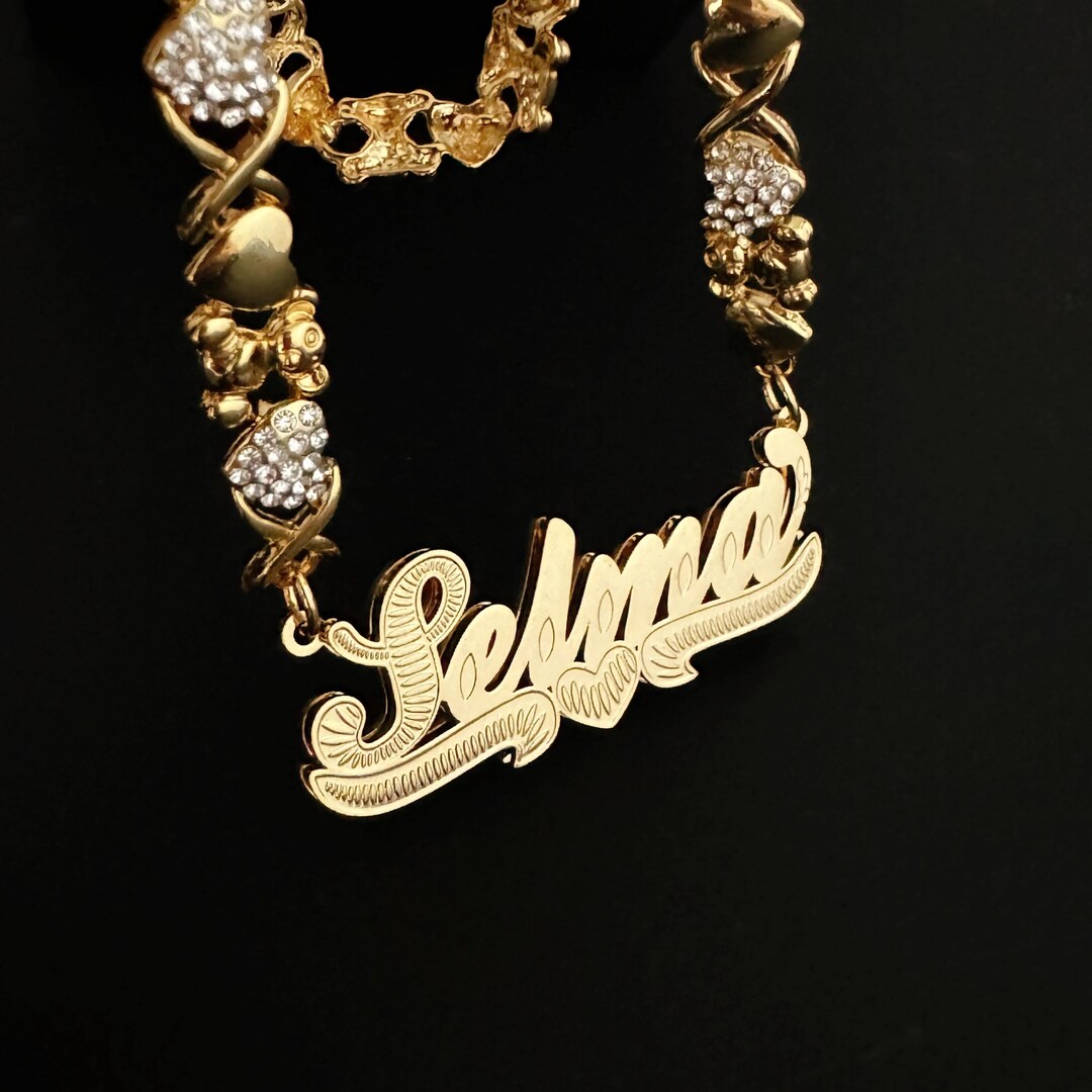 Double Layer Nameplate With Heart,teddy Bear Name Necklace,3d Double ...