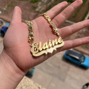 Teddy Bear Name Necklace, Double Plated Name Necklace, Baby Name Plate ...