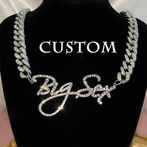 Custom Diamond Name Necklace Iced Out Cuban Chain, Script Name Necklace ...