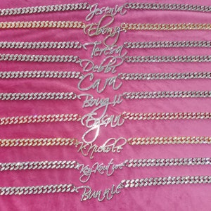 Custom Diamond Name Necklace Iced Out Cuban Chain, Script Name Necklace ...