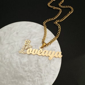 Custom Diamond Name Necklace, Diamond Crown Necklace, Bling Name ...