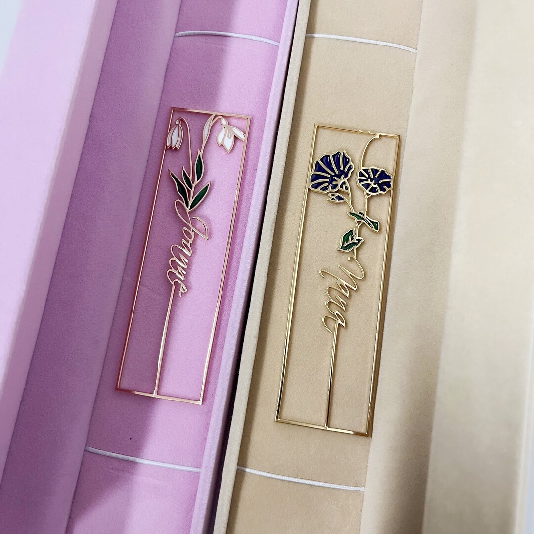 Personalized Birth Flower Bookmark, Stainless Steel Custom Name Gift - Etsy