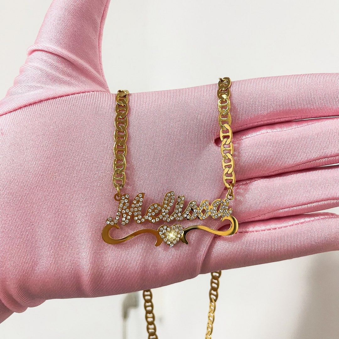 Crystal Diamond Name Necklace, Custom Bling Name Necklace, Name Flat ...