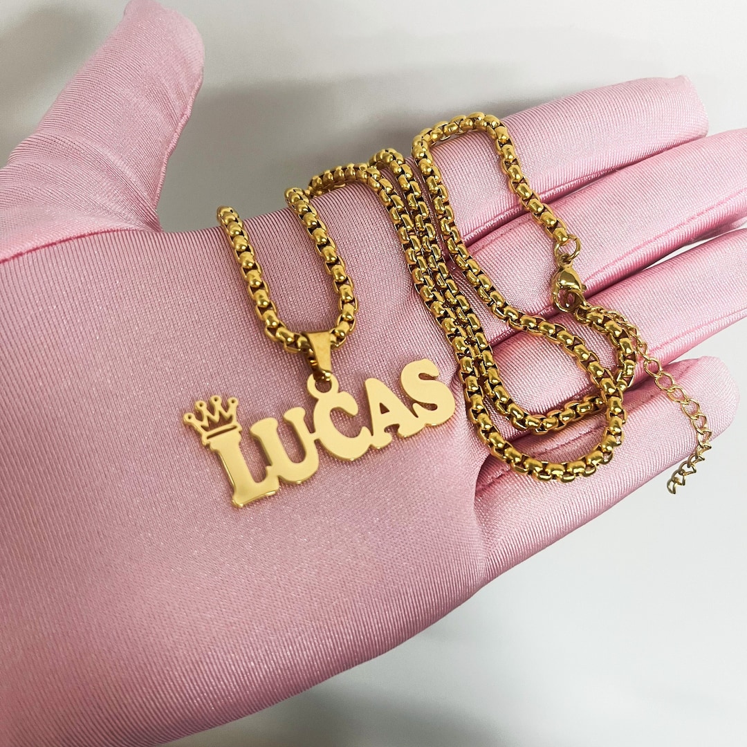 Custom Name Pendant Necklace, Boy Name Necklace, Name Box Chain ...